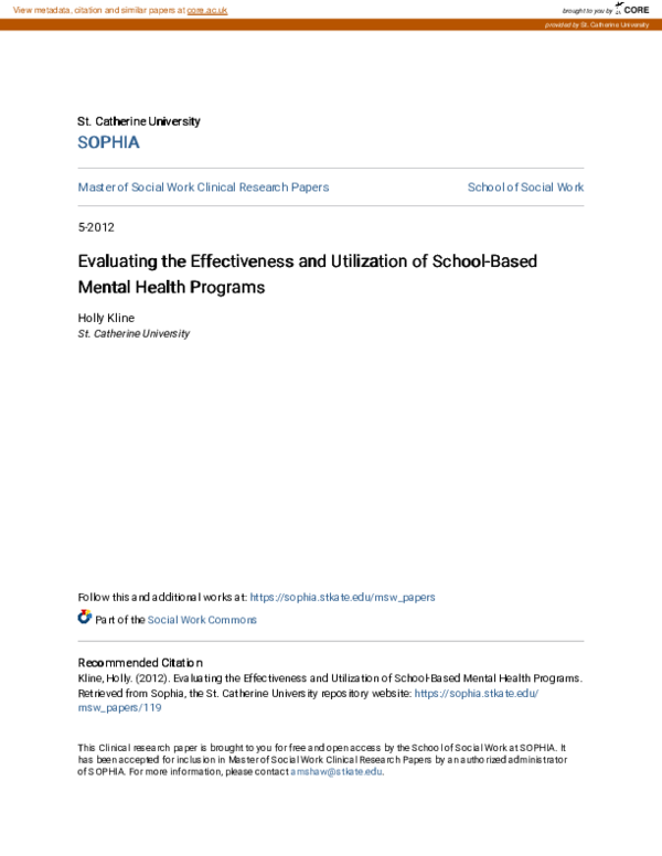 (PDF) Evaluating the Effectiveness and Utilization of School-Based Mental Health Programs