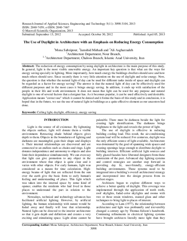 (PDF) The Use of Daylight in Architecture with an Emphasis on Reducing Energy Consumption