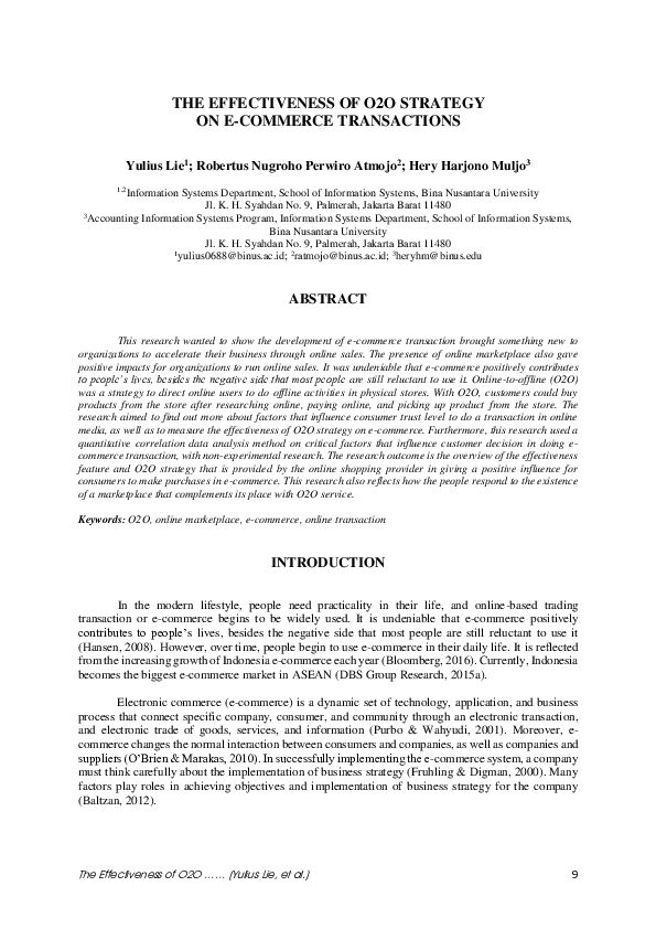 (PDF) The Effectiveness of O2O Strategy on E-Commerce Transactions