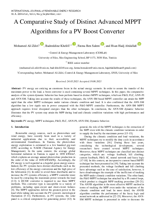 (PDF) A Comparative Study of Distinct Advanced MPPT Algorithms for a PV Boost Converter
