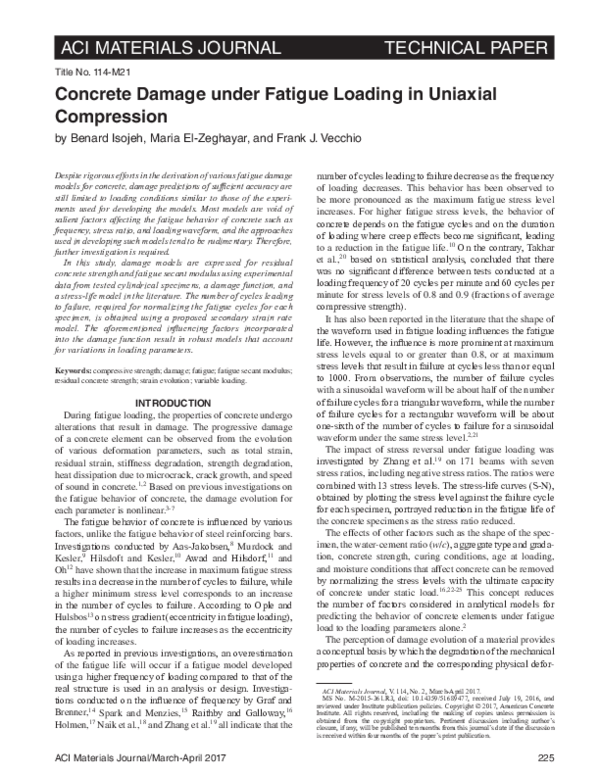 (PDF) Concrete Damage under Fatigue Loading in Uniaxial Compression