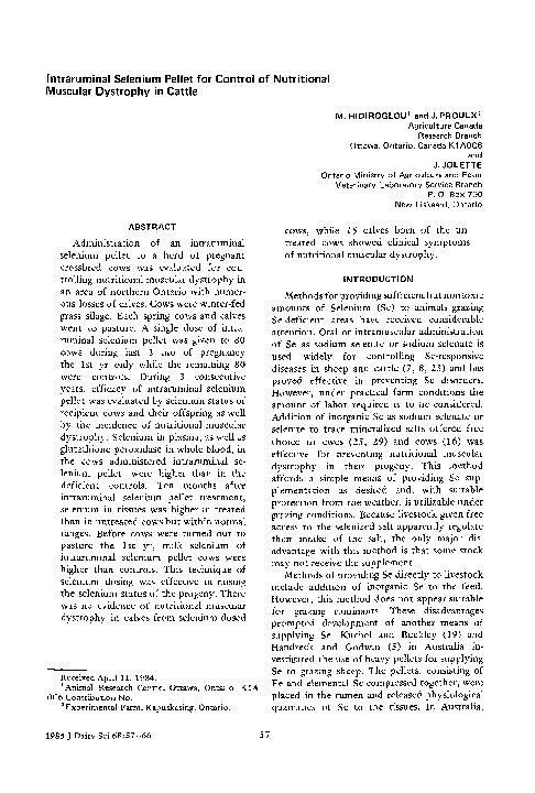(PDF) Intraruminal Selenium Pellet for Control of Nutritional Muscular ...