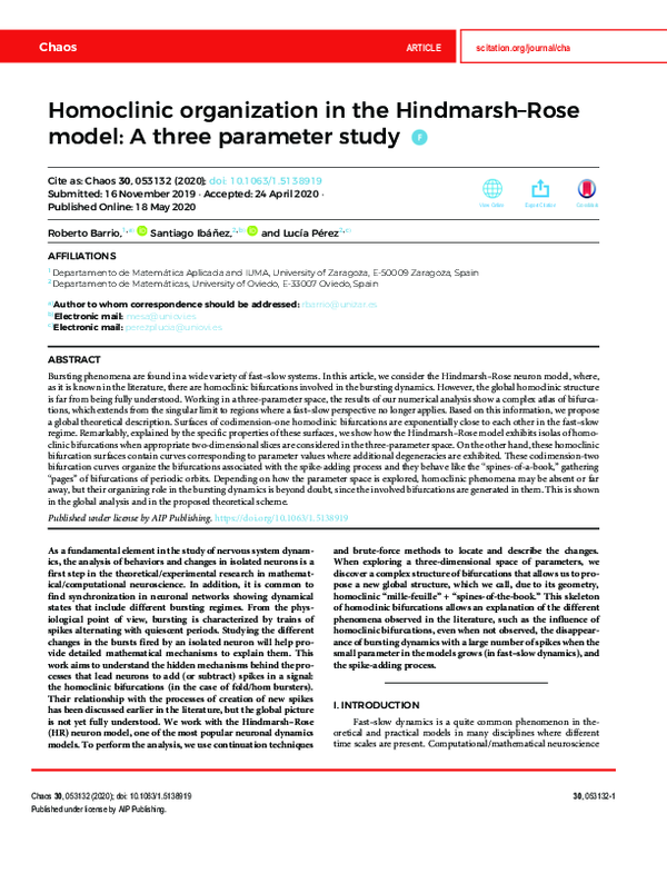 (PDF) Homoclinic organization in the Hindmarsh–Rose model: A three parameter study