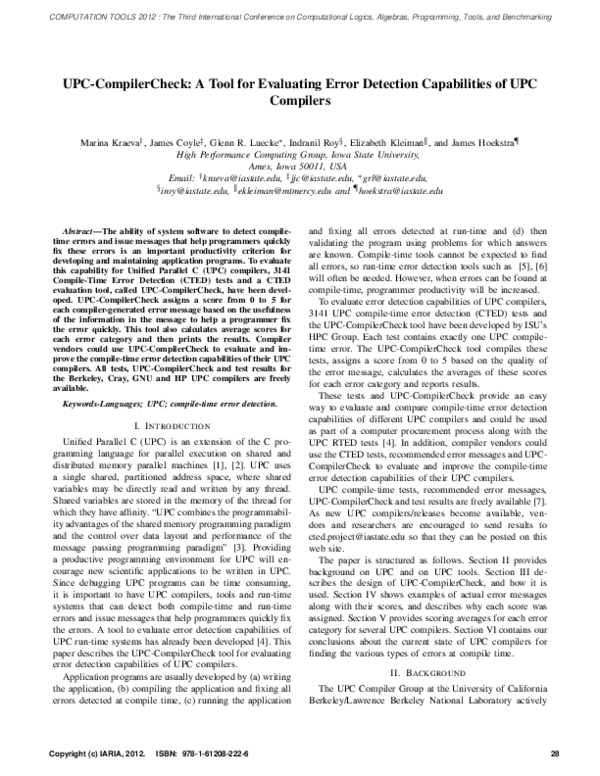 (PDF) UPC-CompilerCheck: a tool for evaluating error detection capabilities of UPC compilers