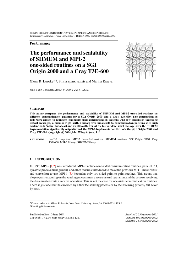 (PDF) The performance and scalability of SHMEM and MPI-2 one-sided routines on a SGI Origin 2000 ...