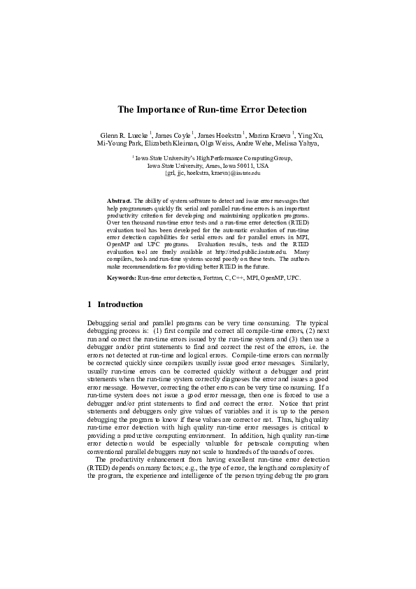 (PDF) The Importance of Run-Time Error Detection