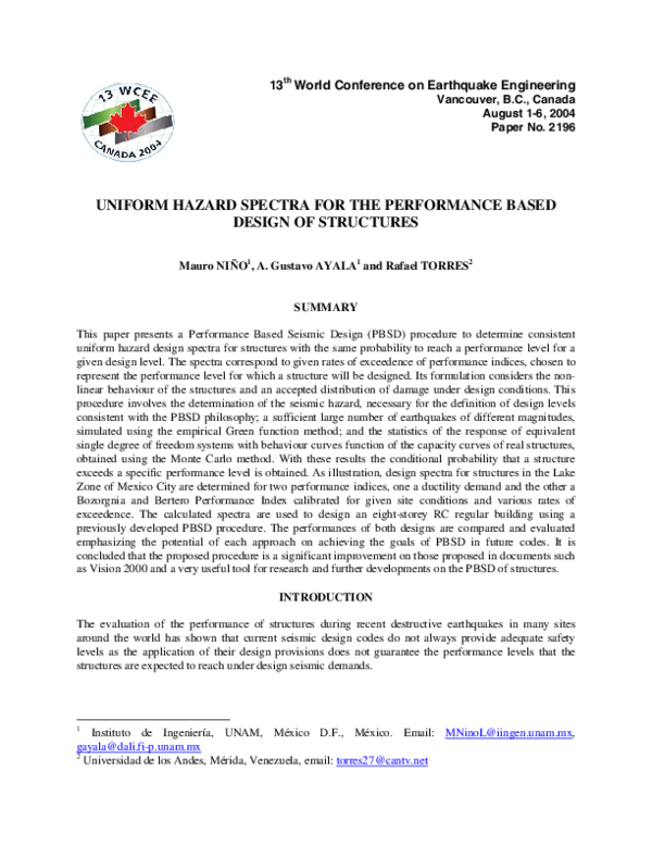 (PDF) Uniform Hazard Spectra for the Performance Based Design of Structures
