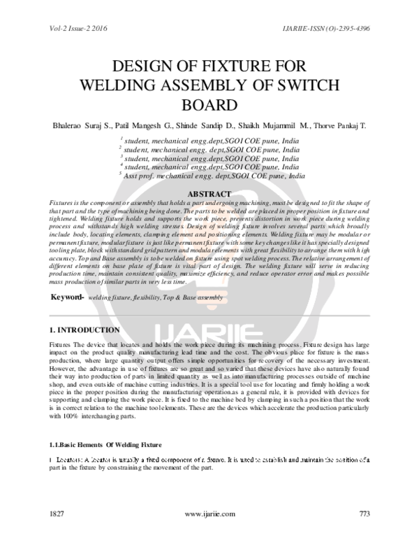 (PDF) Design of Fixture for Welding Assembly of Switch Board