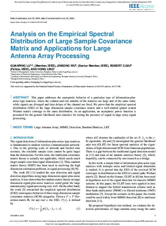 (PDF) Analysis on the Empirical Spectral Distribution of Large Sample Covariance Matrix and ...
