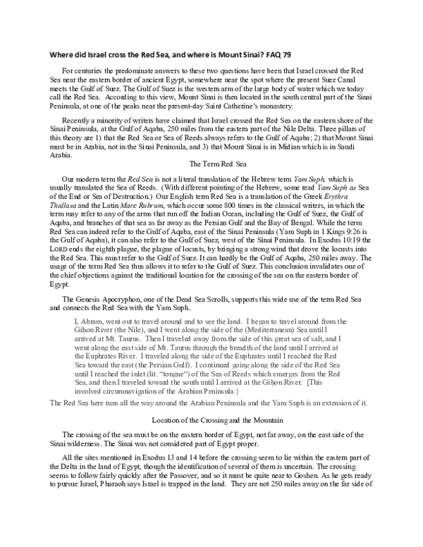 (PDF) Where did Israel cross the Red Sea, and where is Mount Sinai?