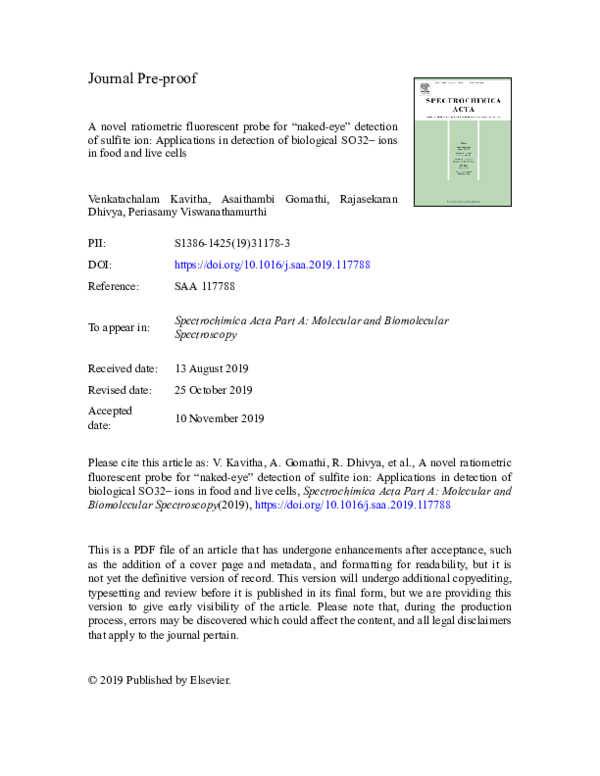 Pdf A Novel Ratiometric Fluorescent Probe For “naked Eye” Detection Of Sulfite Ion