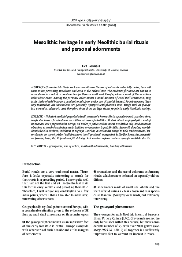 (PDF) Mesolithic heritage in early Neolithic burial rituals and personal adornments