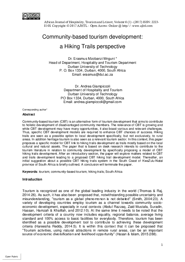 (PDF) Community-based tourism development : a Hiking Trails perspective