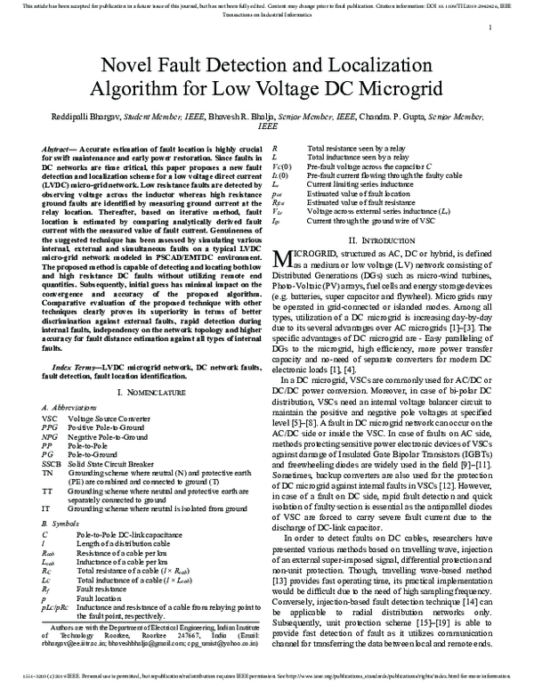 (PDF) Novel Fault Detection and Localization Algorithm for Low-Voltage DC Microgrid