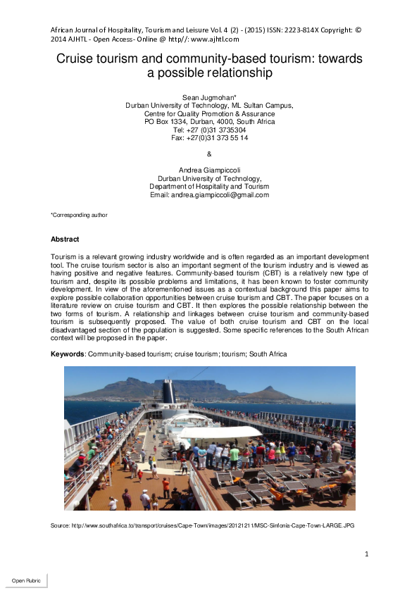 (PDF) Cruise tourism and community-based tourism: towards a possible ...