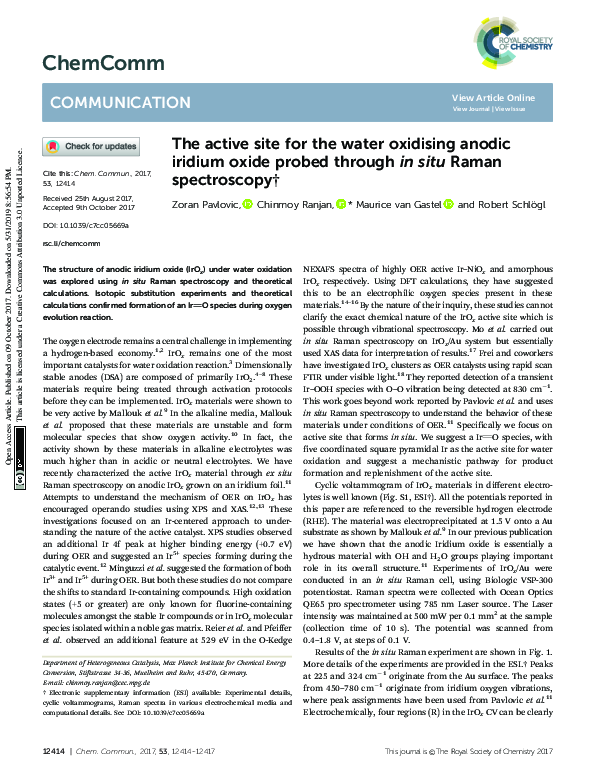 (PDF) The active site for the water oxidising anodic iridium oxide ...