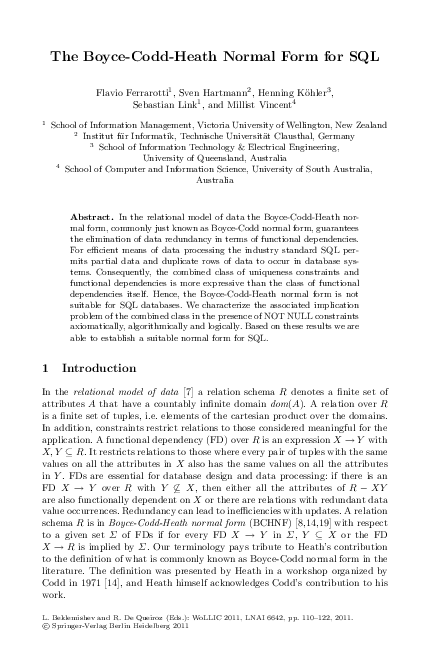 (PDF) The Boyce-Codd-Heath Normal Form for SQL