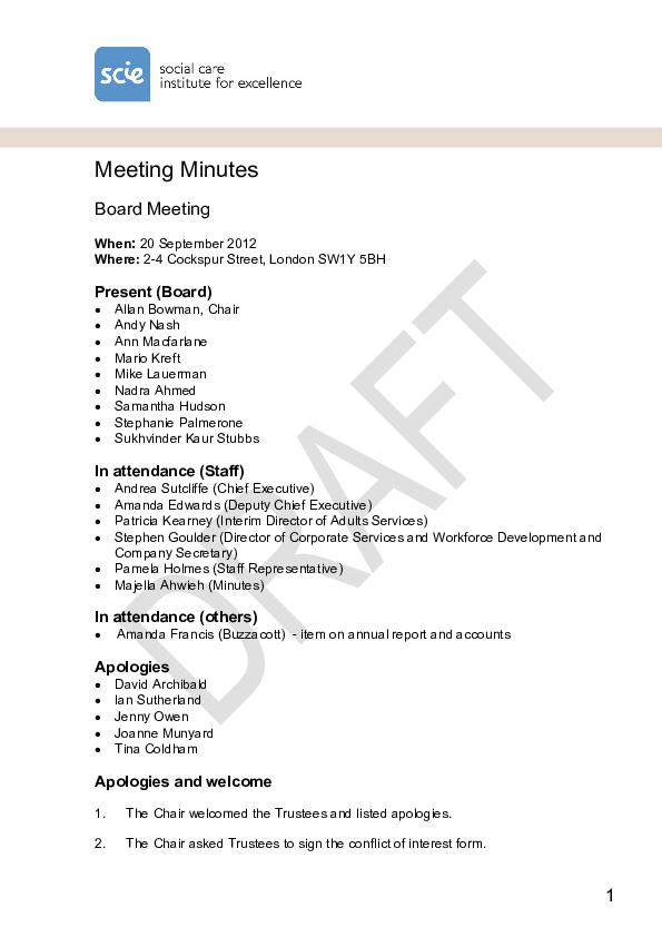 (PDF) Meeting Minutes Board Meeting Present (Board) In attendance ...