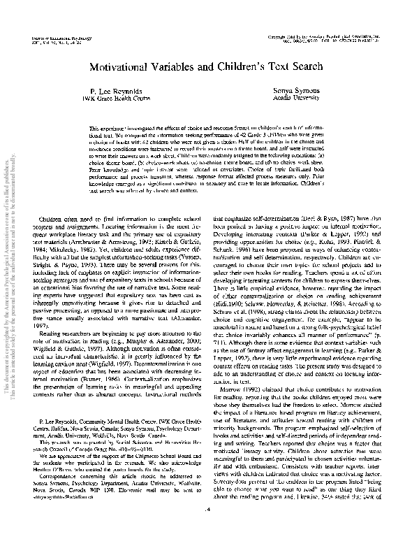 (PDF) Motivational variables and children's text search