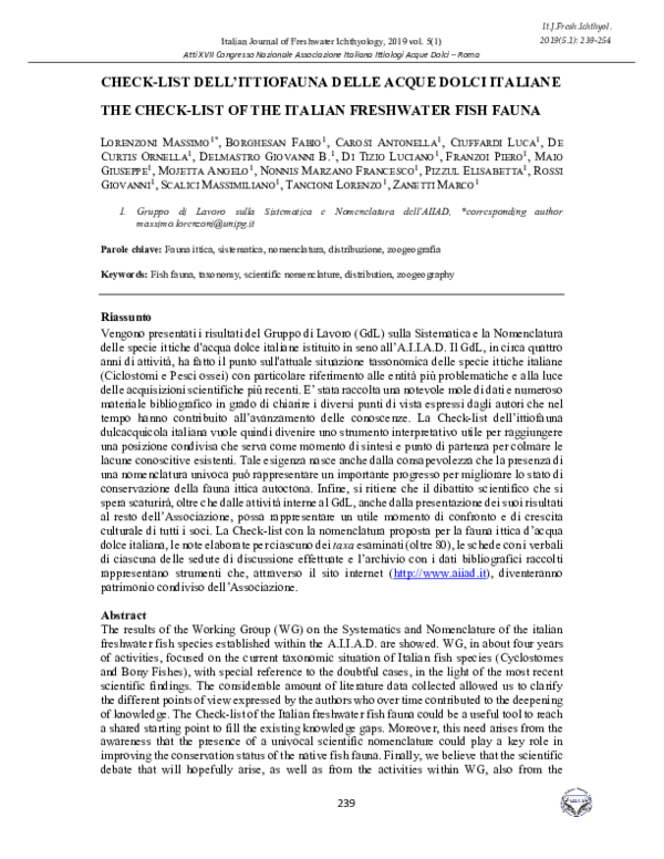(PDF) The Check-List of the Italian Freshwater Fish Fauna