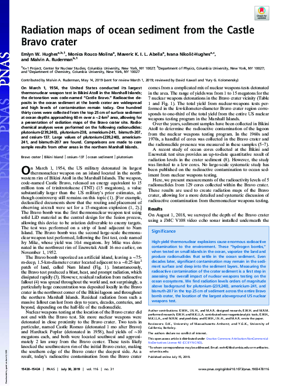 (PDF) Radiation maps of ocean sediment from the Castle Bravo crater