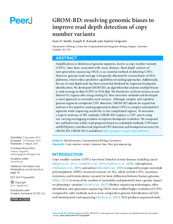 (PDF) GROM-RD: resolving genomic biases to improve read depth detection of copy number variants
