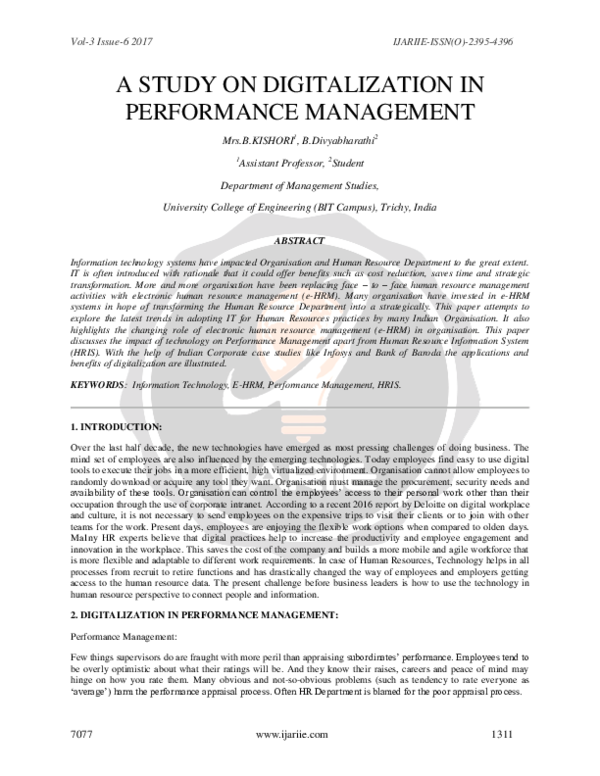 (PDF) A Study on Digitalization in Performance Management