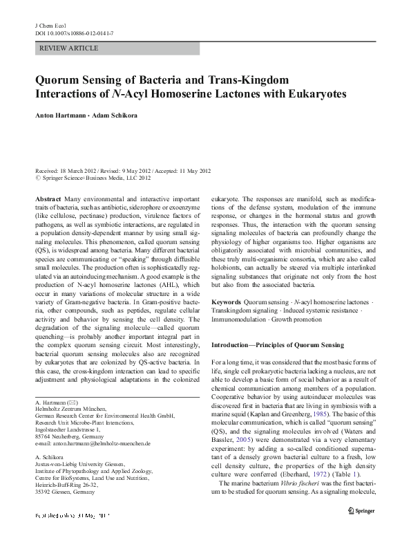 (PDF) Quorum Sensing of Bacteria and Trans-Kingdom Interactions of N-Acyl Homoserine Lactones ...