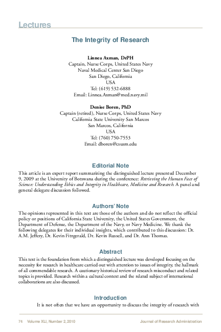 (PDF) The Integrity of Research
