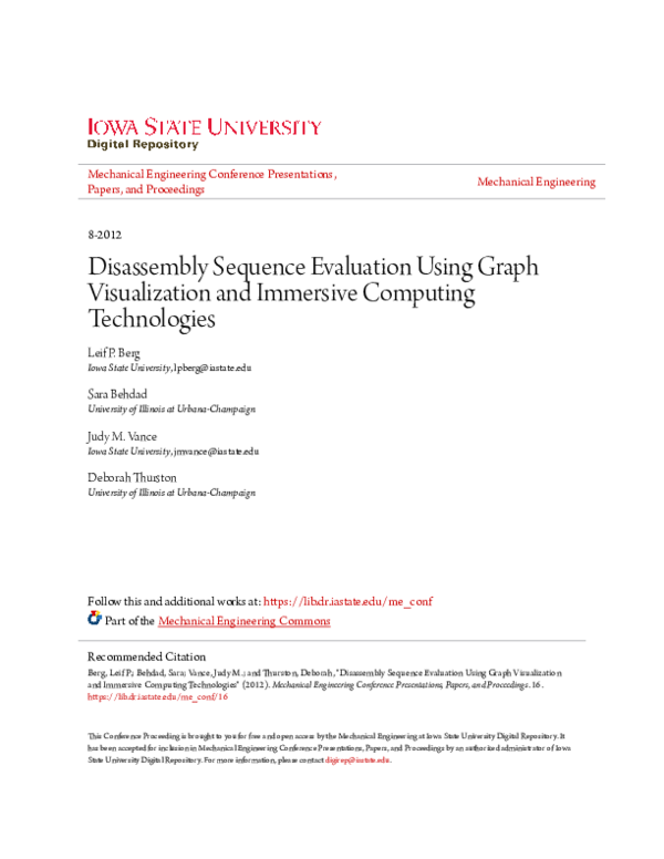 Pdf Disassembly Sequence Evaluation Using Graph Visualization And Immersive Computing Technologies 