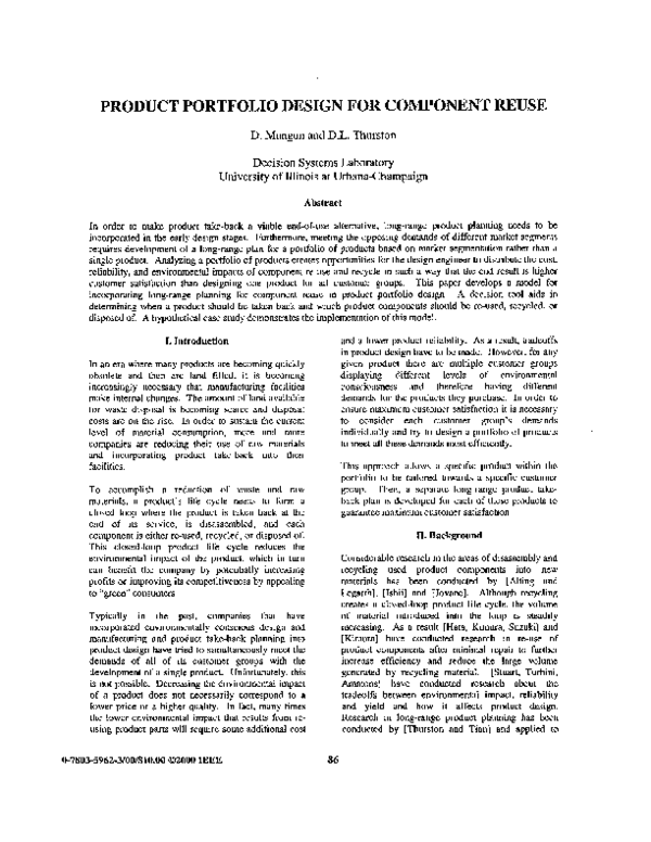 (PDF) Product portfolio design for component reuse