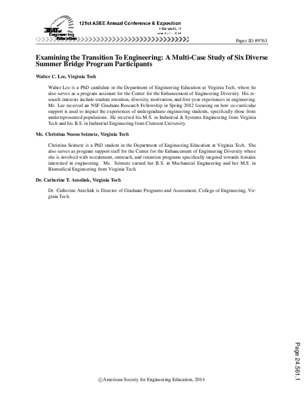 (PDF) Examining the Transition to Engineering: A Multi-Case Study of Six Diverse Summer Bridge ...