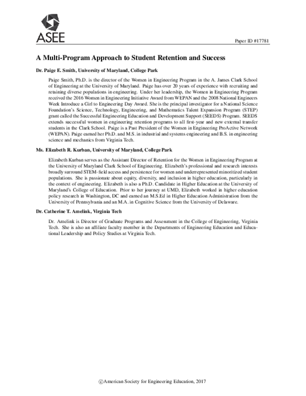 (PDF) A Multi-Program Approach to Student Retention and Success