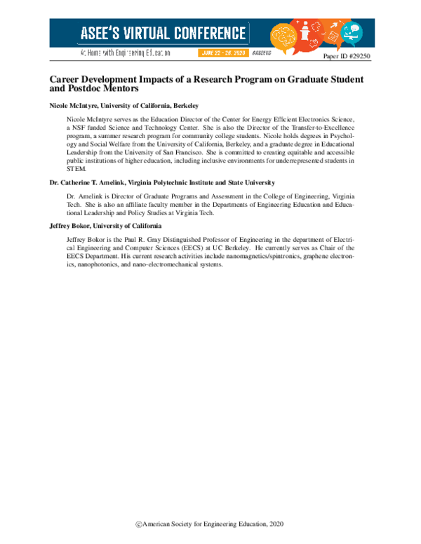 (PDF) Career Development Impacts of a Research Program on Graduate ...