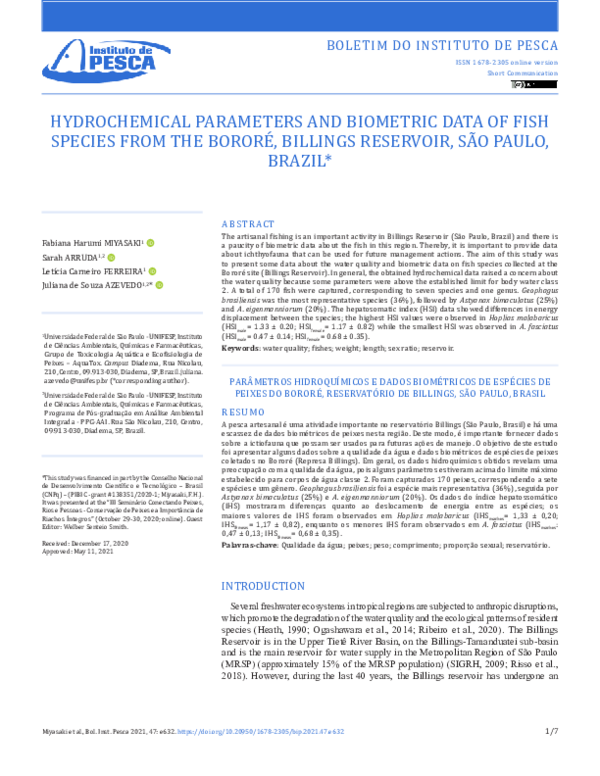 (PDF) Hydrochemical Parameters and Biometric Data of Fish Species from ...