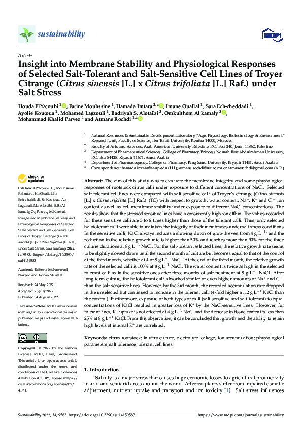 (PDF) Insight into Membrane Stability and Physiological Responses of ...