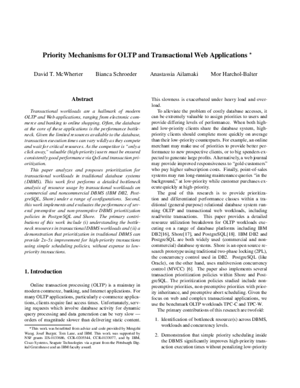 (PDF) Priority mechanisms for OLTP and transactional Web applications