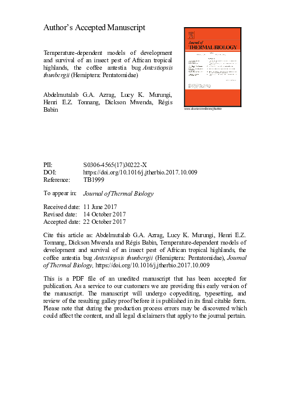 (PDF) Temperature-dependent models of development and survival of an ...