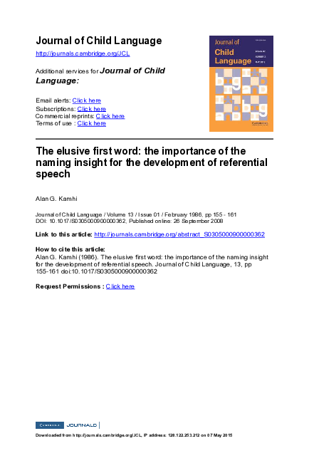 (PDF) The elusive first word: the importance of the naming insight for ...