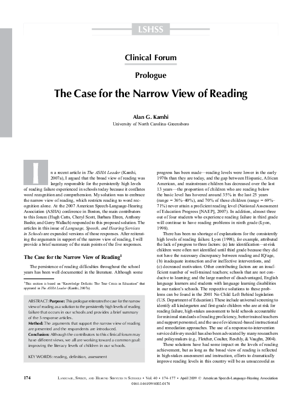 (PDF) The Case for the Narrow View of Reading