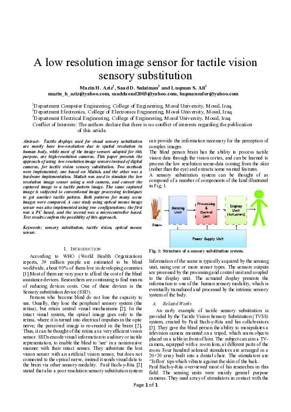 (PDF) A low resolution image sensor for tactile vision sensory substitution