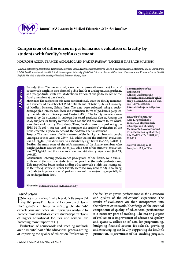 (PDF) Comparison of differences in performance evaluation of faculty by ...