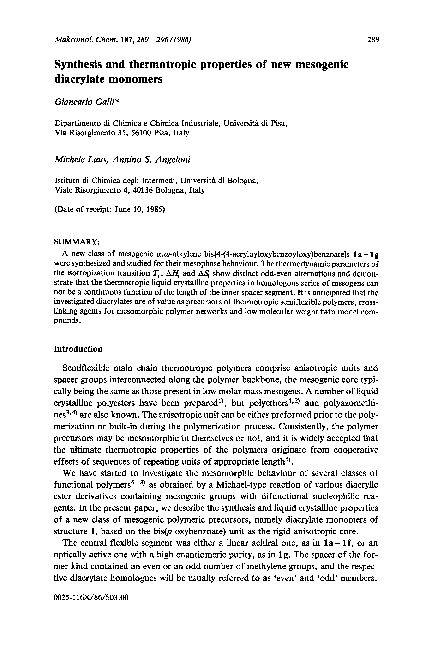 (PDF) Synthesis and thermotropic properties of new mesogenic pyrazole ...