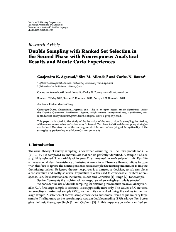 (PDF) Double Sampling with Ranked Set Selection Analysis