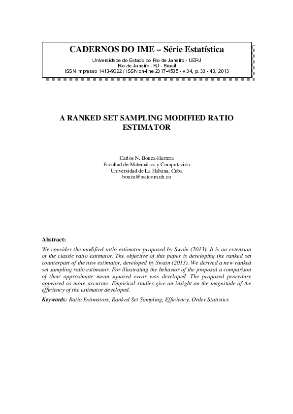 Pdf A Ranked Set Sampling Modified Ratio Estimator Carlos Bouza