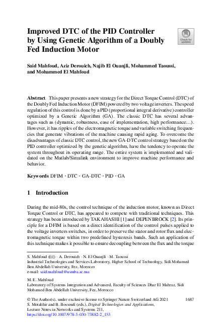 Pdf Improved Dtc Of The Pid Controller By Using Genetic Algorithm Of