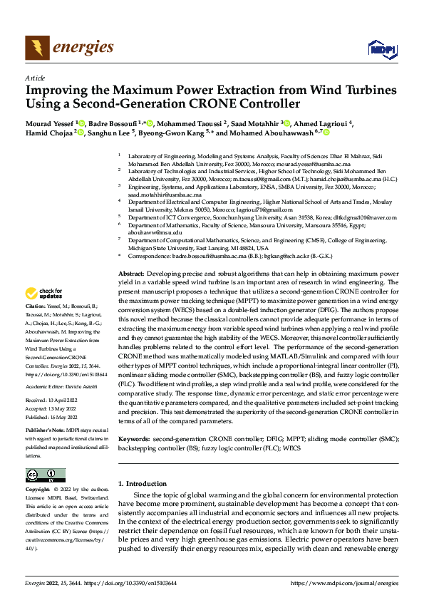 (PDF) Improving the Maximum Power Extraction from Wind Turbines Using a Second-Generation CRONE ...