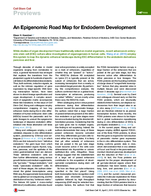 (PDF) An epigenomic road map for endoderm development