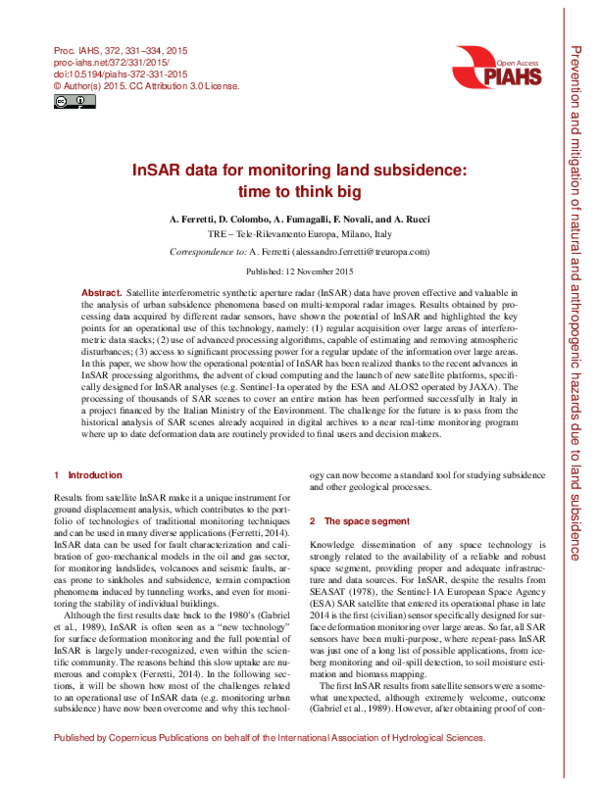 (PDF) InSAR data for monitoring land subsidence: time to think big