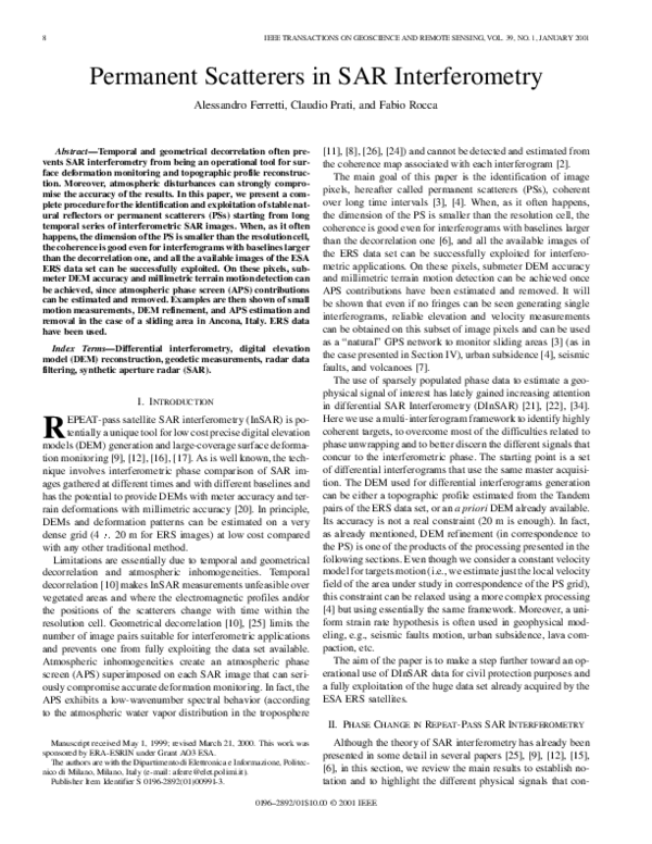 (PDF) Permanent scatterers in SAR interferometry